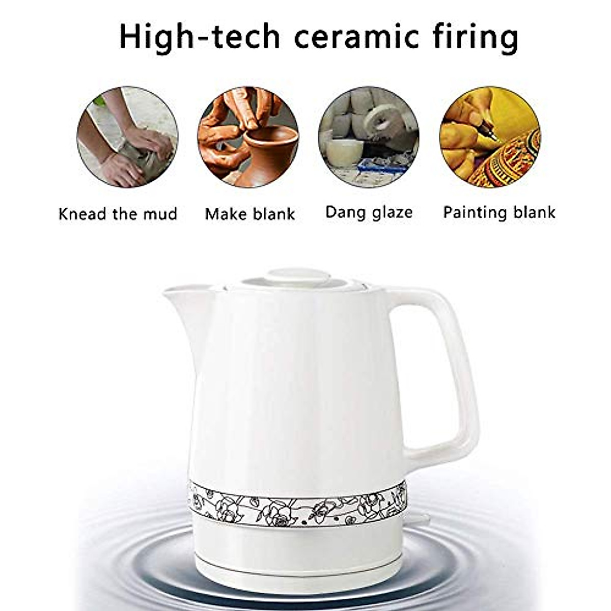 SieHam Kettles,Ceramic Cordless Kettle Teapot-Retro Red 1.7L Jug, 1850W Water Fast for Tea, Coffee, Soup, Oatmeal-Removable Base, Boil Dry Protection/D