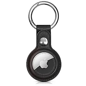 Woyinger Air Tag Keychain for Apple Airtags Holder, Protective Leather Airtags Case Tracker Cover with Air Tag Holder, Airtag Key Ring Compatible with Apple New AirTag，Black