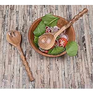 NIRMAN Acacia Wood Cooking Spoons Set of 2 of Salad Mixing Dinner Fork and Spoon Home Kitchen Food Mixing Utensil Set (11.5" x 3" x 0.75")