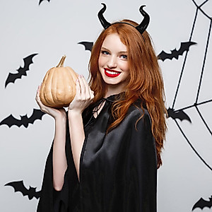 LEORX Devil Horns Headband Black Cosplay Horn Hair Hoop Halloween Dress Up Party Hair Accessories Hairdress