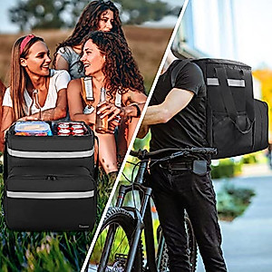 Food Delivery Backpack, Expandable Insulated Hot Pizza Bags for Delivery Bike, Large Leakproof Waterproof Delivery Bag with 4 Mesh Pockets Reflective Strip for Uber Eat, Camping & Beach, Black