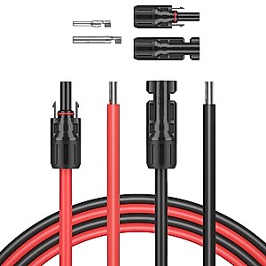 SUNSUL 20 Feet 10AWG(6mm²) Solar Panel Wire, 10 Gauge 20FT Black & 20FT Red Tinned Copper Extension Cable Kits with Female and Male Connector for RV Home Boat and Any Other Off-Grid Applications