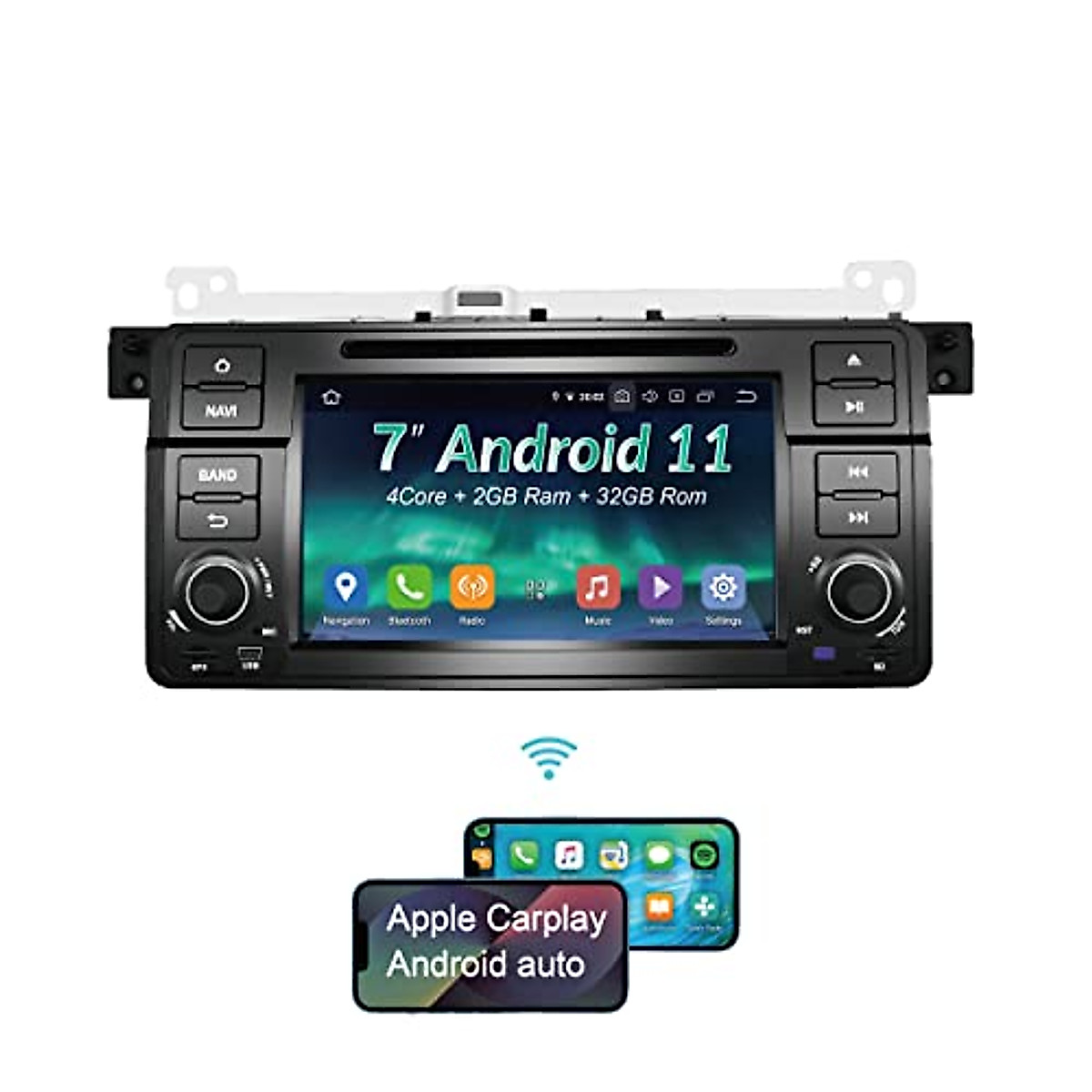 Egosonic Android 11 Car Radio, 1 Din for BMW 3 Series E46, 7" Touchscreen, DSP+, Support Wireless Apple Carplay Android Auto/GPS navi/HD1080P/Backup Camera/OBDII