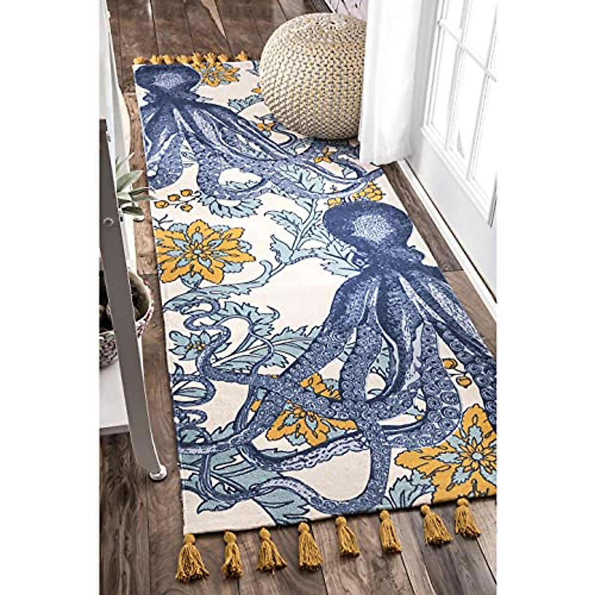 nuLOOM Thomas Paul Printed Flatweave Cotton Giant Octopus Runner Rug, 2' 8" x 6', Multi