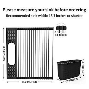 LEMIKKLE 17 x 15 Roll Up Dish Drying Rack,Multi-Purpose Kitchen Rolling Dish Drainer Foldable Stainless Steel Dish Drying Rack(Black)