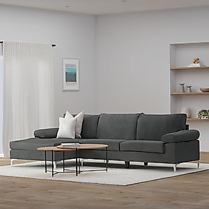 Casa Andrea Milano llc Modern Large Velvet Fabric Sectional Sofa L Shape Couch with Extra Wide Chaise Lounge, Grey