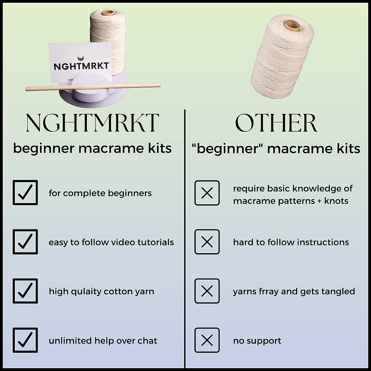 NGHTMRKT Macrame Kit, DIY Macrame Kits for Adult Beginners, Macrame Wall Hanging Kit, 220 Yards Macrame Cord, Wooden Dowel