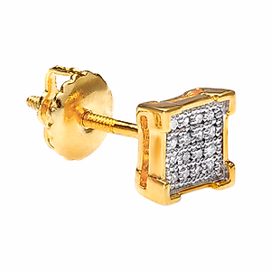 Dazzlingrock Collection Round White Diamond Square Frame 1Pc Stud Earring for Men (Color I-J, Clarity I2-I3) in 10K Solid Yellow Gold, Screw Back