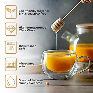 UpNew Style Double Wall Glass Coffee Mugs 9 oz - Double Walled Glass Cup Set of 2 - Clear Insulated Borosilicate Glass Coffee Cup for Hot and Cold Beverages Drinks Tea Capuccino Latte