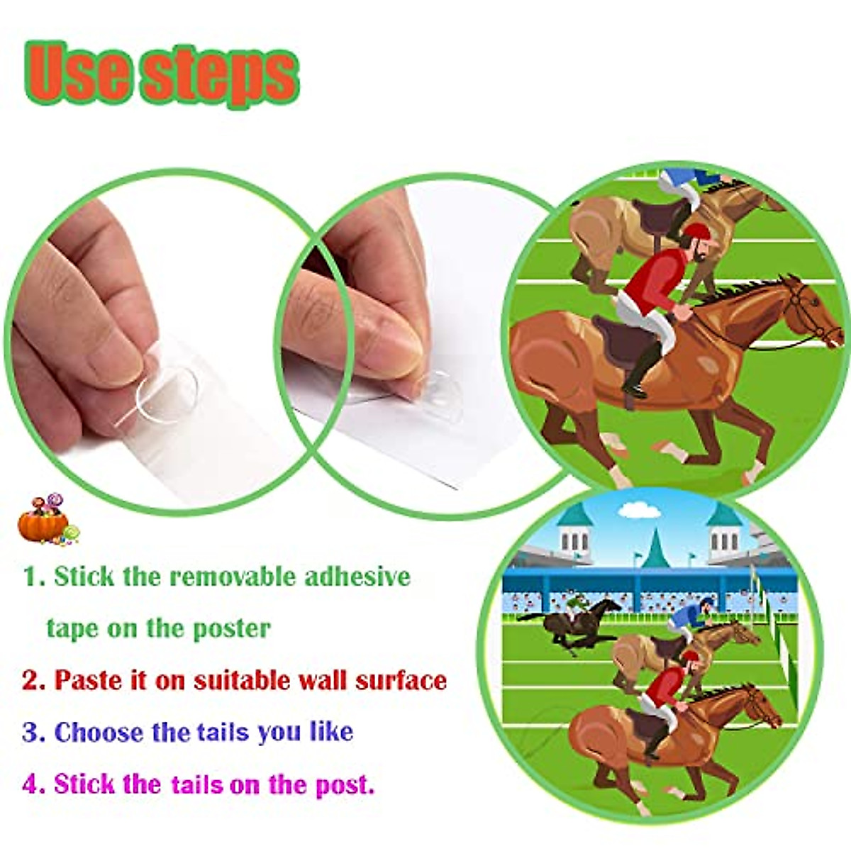 Kentucky Derby Horse Race Party Sticker Game - Pin The Tail on The Horse Poster, Horse Party Game for Kids Birthday Party Favor(24 Tails)