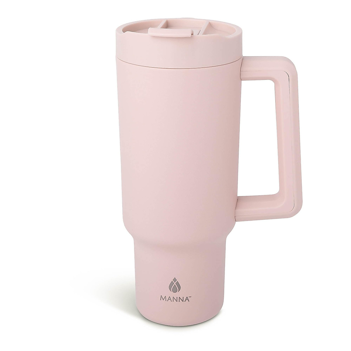 Manna Stainless Steel Double Wall Insulated Tumbler with Smart Seal Dual Sip Lid and Straw Fit Handle - 40 Oz - Rose Quartz Powder Coat