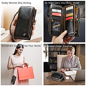 Defencase for Pixel 6A Case, Google Pixel 6A Case Wallet for Women and Men, Luxury PU Leather Magnetic Flip Closure Wrist Strap Zipper Card Holder Slot Wallet Phone Case for Google Pixel 6A, Coffee