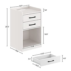 Seventable Nightstand with Charging Station and LED Lights, Modern Design End Side Table with 2 Drawers, Nightstand Open Compartment for Bedroom, White