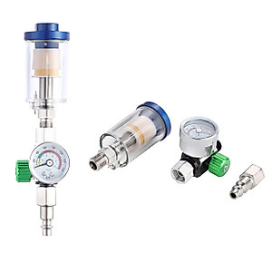 ENDOZER Oil Water Separator, Air Filter with Pressure Gauge, Pressure Regulator for Air Spray Gun, 1/4" Inlet and Outlet