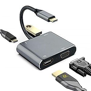 linkrider USB C Hub to HDMI VGA Multiport Adapter, 4-in-1 Hub USB 3.0 OTG Charging Power PD Port (Thunderbolt 3) Compatible for MacBook Pro/Air/ipad Pro 2018-2020/Dell XPS/Nintendo Switch