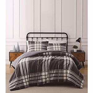 Truly Soft Everyday - Full/Queen 3 Piece Duvet + Sham Set - Milo Plaid Flannel Collection - Grey