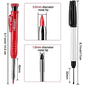 Mechanical Carpenter Pencil Set, 3 Pcs Woodworking Pencil with Built in Sharpener and 12 Pcs Refills, 3 Pcs Long Nose Deep Hole Marker Pen, Scriber Marking Tools for Architect (Red, Black, Blue)
