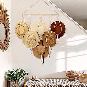 ZYP Macrame Hat Hangers Boho Hat Rack for Wall Hat Holder Display Organizer Bobo Hanging Hat Organizer Storage for Wide Brim Hats