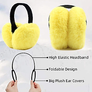 Peecabe Winter Women Earmuffs Faux Fur Girls Ear muffs Warm Unisex Kids Ear Covers Foldable Outdoor Boys Ear Warmers for Women (Yellow)