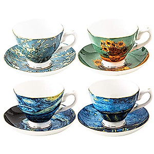 Van Gogh Tea Set, Set of 4 Glasses with Beautifully Painted Van Gogh Art, Fine Bone China Van Gogh Mugs - Set of 4-8oz. by Gute Kitchen