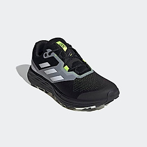 adidas Men's Terrex Two Flow Trail Running Shoe, Core Black/Crystal White/Solar Yellow, 8.5
