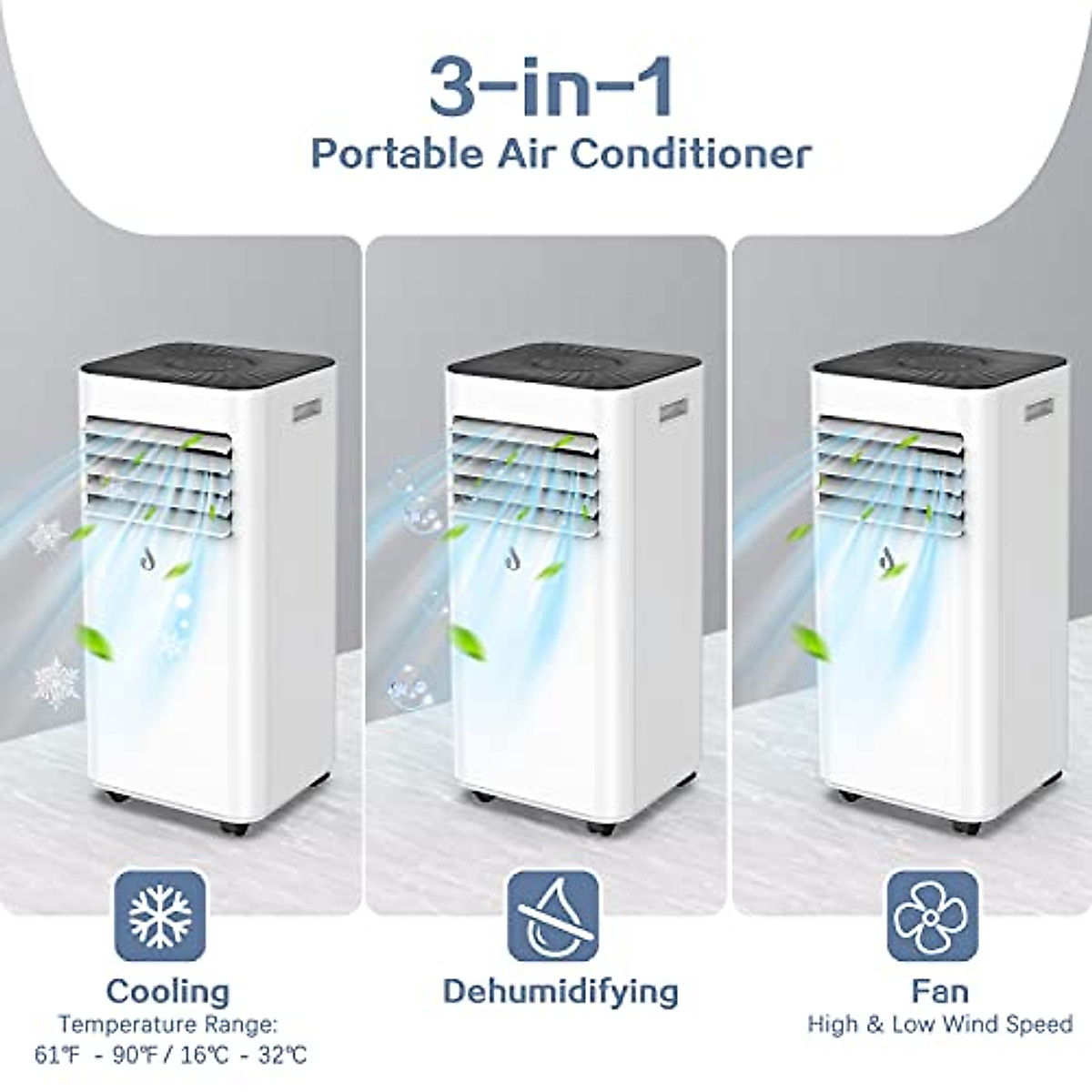 8,000 BTU Portable Air Conditioners, Portable AC With Remote for Room to 300 sq.ft  3 in 1 Air Conditioner With Dehumidification/Air Circulation/Timer And Window Kit