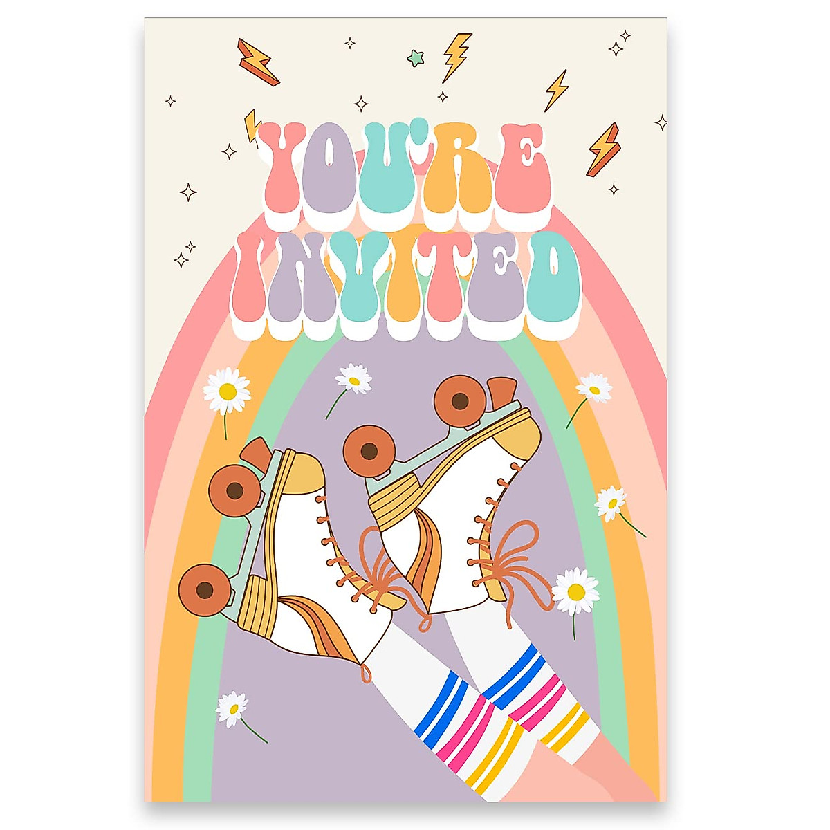 Retro Roller Skate Birthday Party Invitations with Envelopes Set of 20 Let's Roll Skating Party Invitations Kids Rainbow Skate Invites Fill in Blank