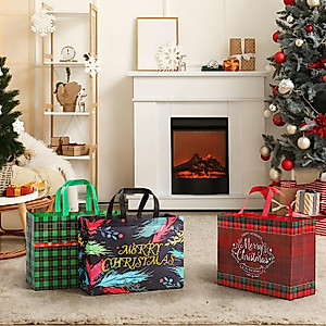 YANGTE Extra Large Christmas Gift Bags 12 Pack Extra Large Gift Bags Jumbo with Handle Reusable Non-Woven XL Xmas Presents Wrapping Holiday Bags Tote Size 16.7 * 6.9 * 12.6in