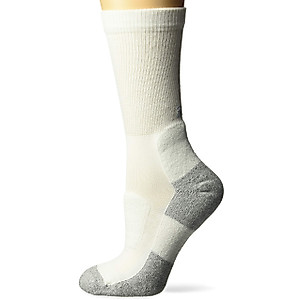 Thorlos Women's LWXW Thin Cushion Walking Crew Socks, White/Platinum, Medium