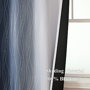 Estelar Textiler Navy Blue and Greyish White Blackout Curtains for Bedroom 84 Inches Long, Full Room Darkening Grommet Curtains for Living Room,Thermal Insulated Ombre Blackout Drapes,52Wx84L,2 Panels