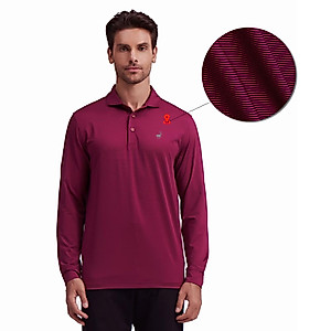 MICHEL ROUEN Golf Shirts for Men Lightweight Quick Dry Long Sleeve Striped Athletic Activewear Mens Golf Polo