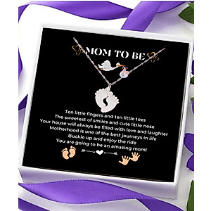 LOTUS-A Mom To Be Gift - Baby Feet Pendant Necklace with a Message Card Pregnancy Present for First Time Moms Expecting Women Pregnant Wife Sister Daughter Valentine's Mother's Day Christmas Birthday