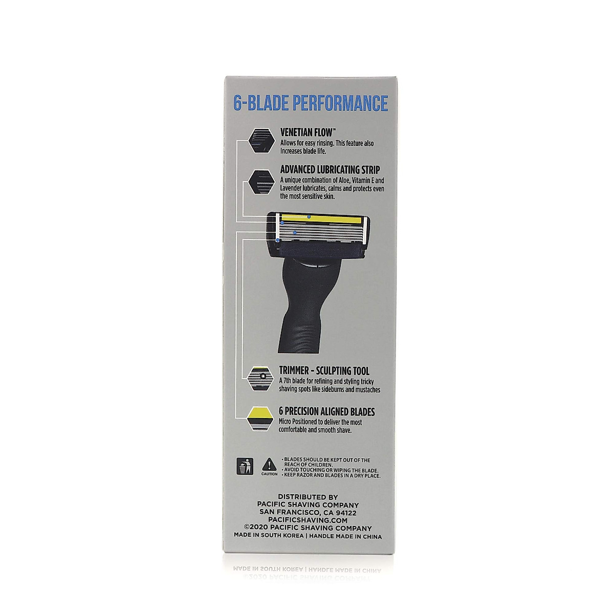 Pacific Shaving Company Premium 6-Blade Razor System - Pivoting Head with Ergonomic Weighted Handle and Lubrication Strip (1 Razor Handle + 5 Blade Refills)