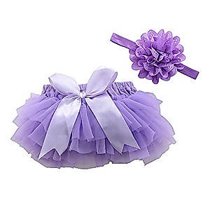 muyan Girls Cotton Tulle Ruffle with Bow Baby Bloomer Diaper Cover and Headband Set (Purple, Newborn-S(0-3Month))