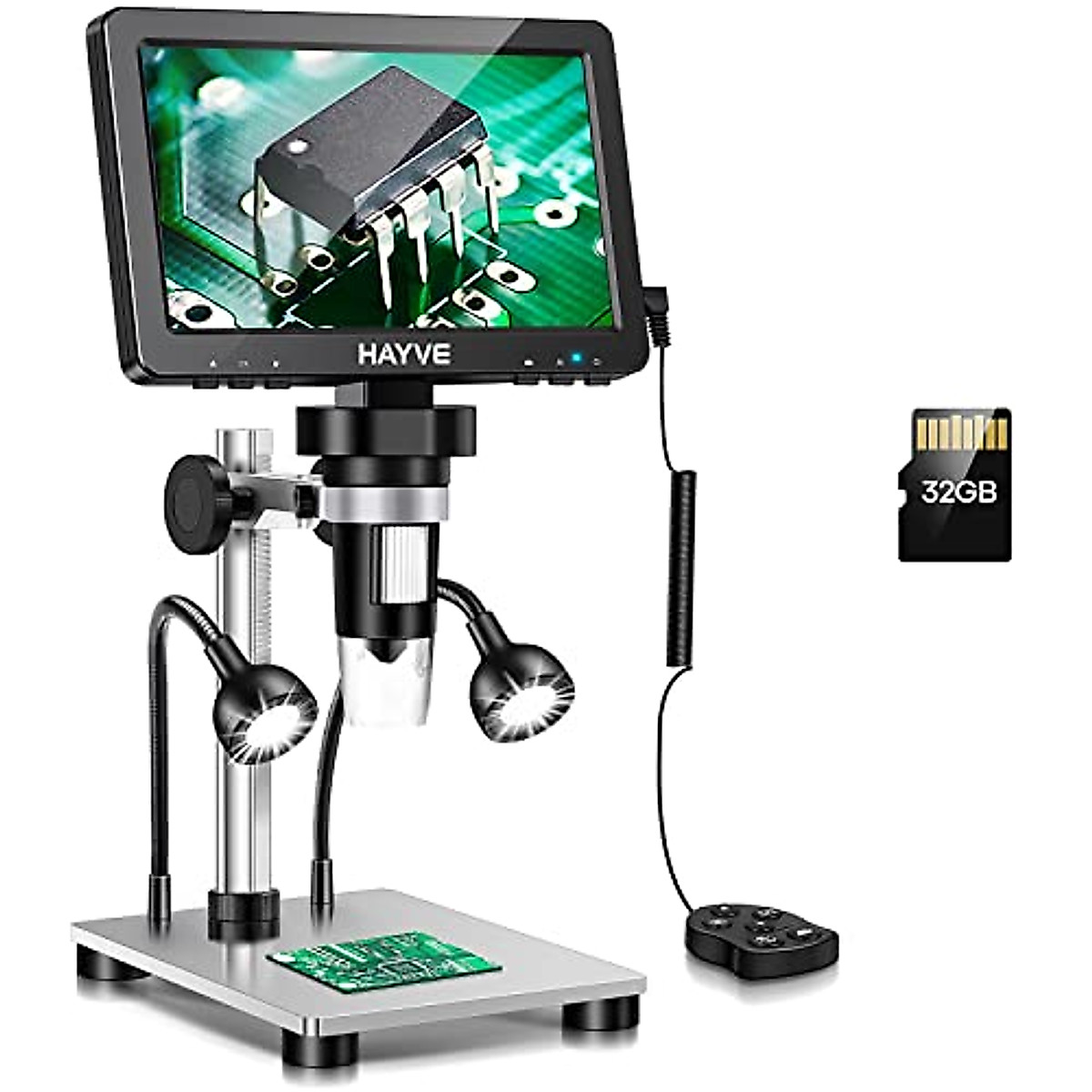 Hayve 7" LCD Digital Microscope, 1200X Magnification for Coin PCB Circuit Repair Soldering, 12MP Camera Sensor Coin Microscope，32GB TF Card，Wired Remote, 10 LED Light, Compatible with Windows/Mac OS