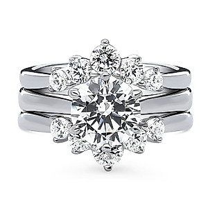 BERRICLE Sterling Silver 5-Stone Wedding Engagement Rings Cubic Zirconia CZ Solitaire Ring Set for Women, Rhodium Plated Size 10