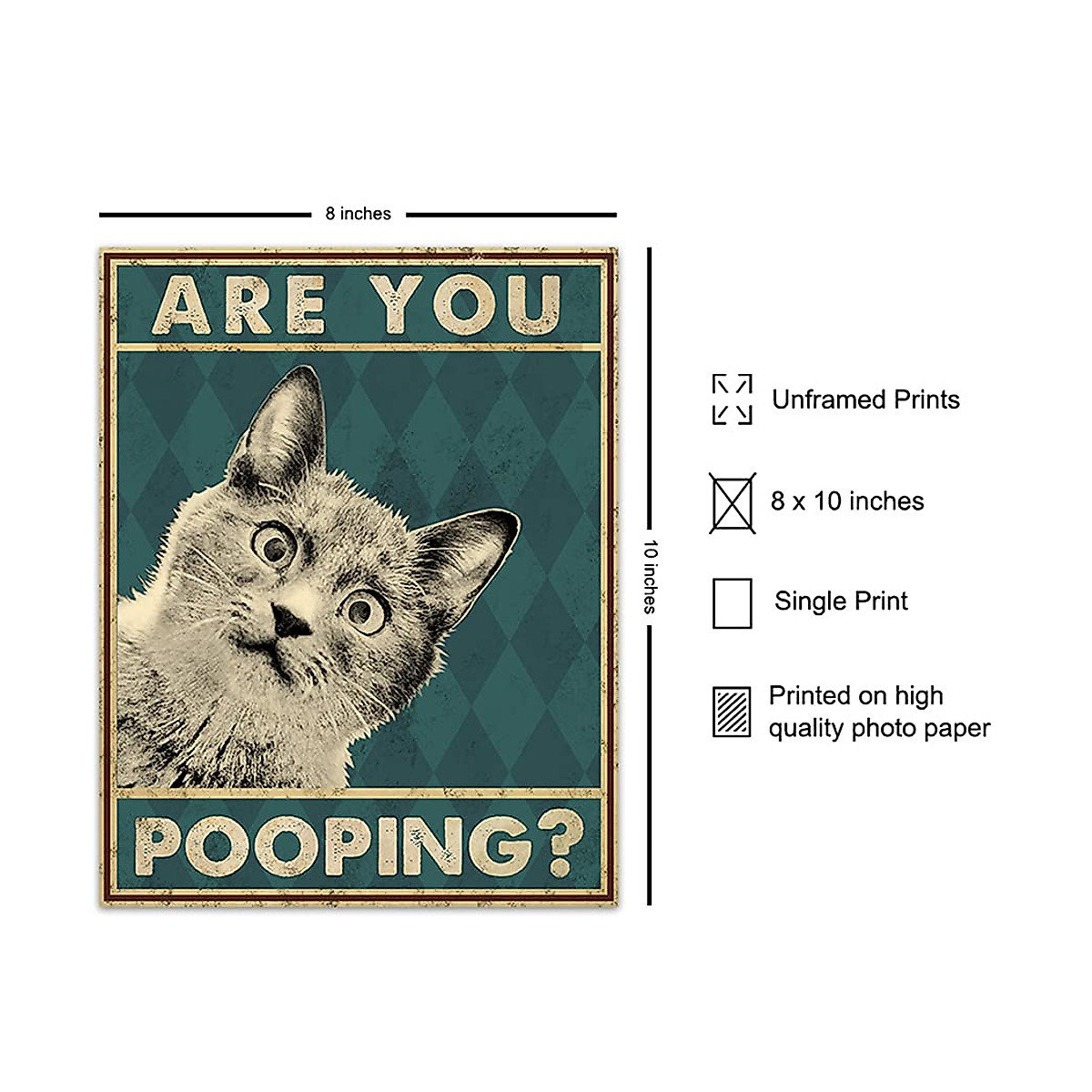 Funny Cat Bathroom Decor - Bathroom Wall Decor - Guest Bathroom Wall Art Pictures for Women, Men, Kids - Modern Bath Accessories - Cute Restroom Sign - Powder Room Decorations - Butt Napkins Poster