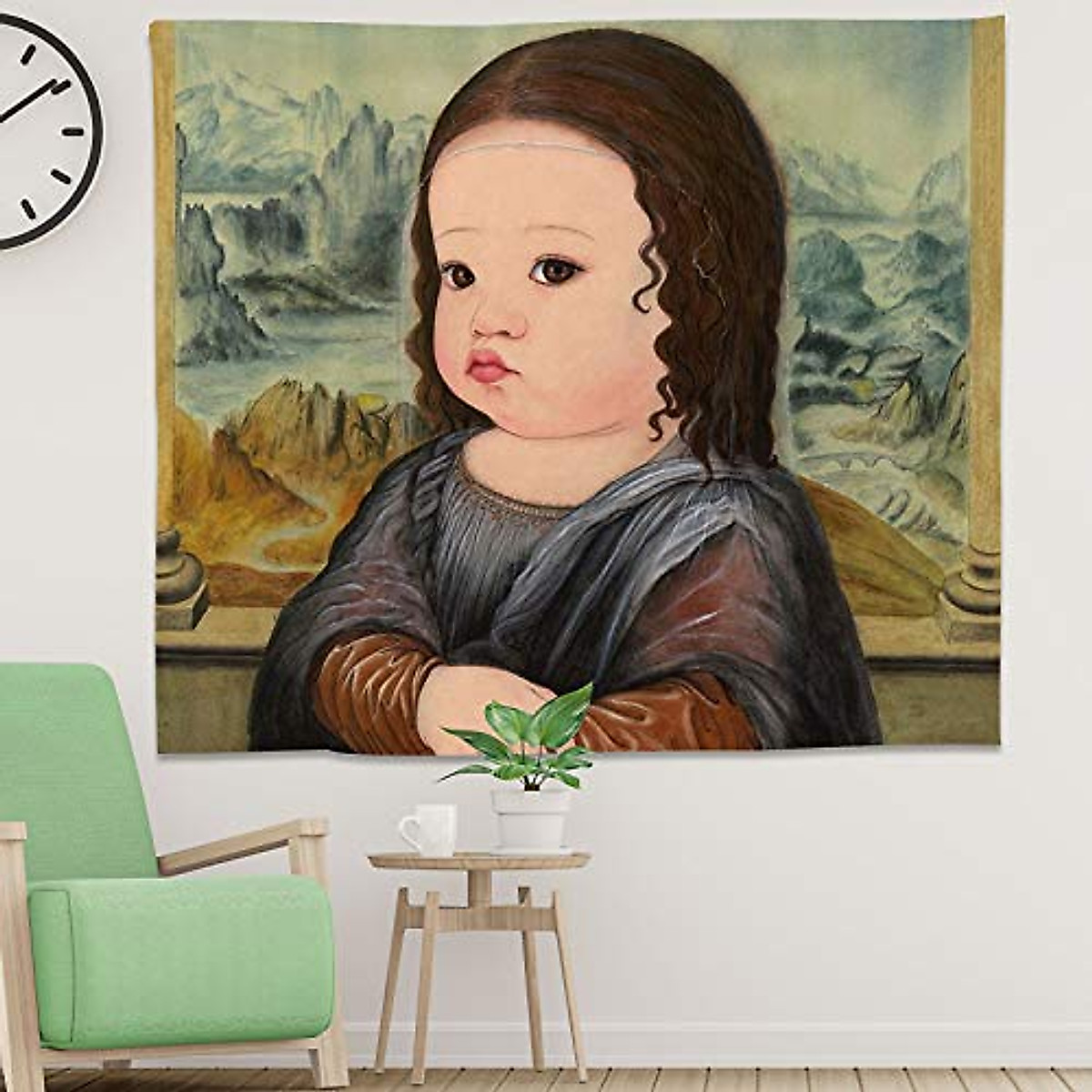 Instruban Little Girl Mona Lisa Wall Tapestry Cute Figure Painting Tapestries Decoration for Bedroom Living Room(H51.2×W59.1)