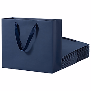 Driew Extra Large Navy Blue Gift Bag, 12 Pcs, 12.6x4.5x11 inches Kraft Paper, Ribbon Handles, Ideal for Wedding, Party, Shopping, DIY