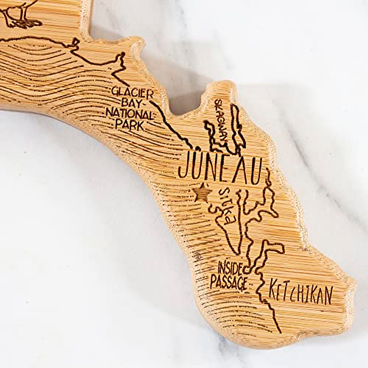 Totally Bamboo Destination Alaska State Shaped Serving and Cutting Board, Includes Hang Tie for Wall Display