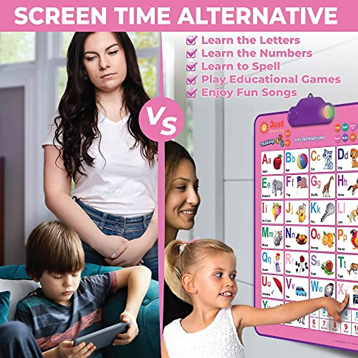 Just Smarty Alphabet Toddler Girl Toys with Interactive Light | ABCs &123s Learning Poster | Barbie Pink Educational Toys for 3 Year Old Girls | Best Gifts for 4 Year Old Girl | 3 Year Old Girl Toys