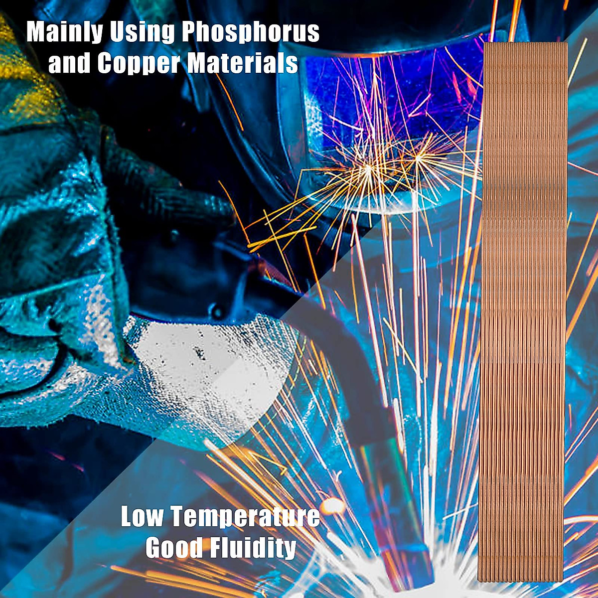 Copper Welding Rod, Selffluxing Phosphor Copper Round Welding Brazing Rod Low Temperature Easy Melt Welding Consumables for Air Conditioner Refrigerators (20Pcs, 250 x 2.5mm) (Copper)