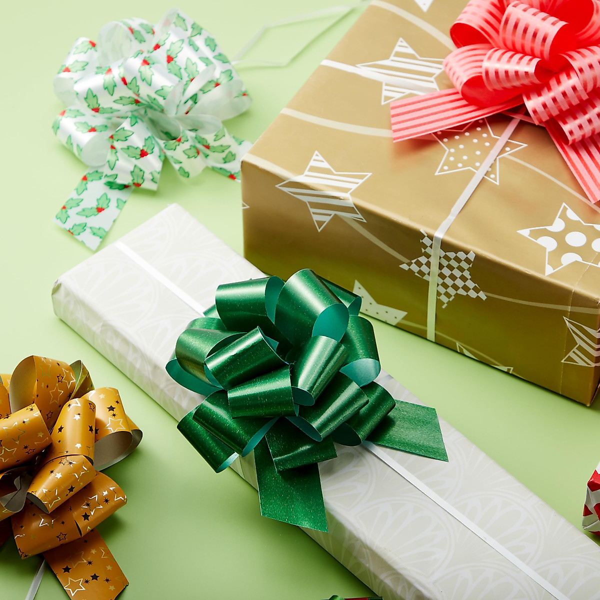 JOYIN 24 Pieces Wrap Ribbon Pull Bows (5" Wide); Easy and Fast Gift Wrapping Accessory, Bows, Baskets, Wine Bottles Decoration, Gift Wrapping and Decoration Present.