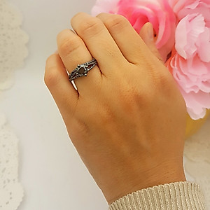 Dazzlingrock Collection 1.35 Carat (Cttw) Black Plated Silver Black Diamond Women Engagement Ring Set, Size 9.5