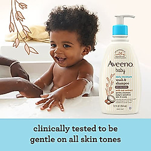 Aveeno Baby Daily Moisturizing 2-in-1 Wash & Shampoo, Baby Body Wash & Shampoo with Shea Butter & Oat Extract Gently Cleanses Baby's Sensitive Skin & Scalp, Gentle Coconut Scent, 12 fl. Oz