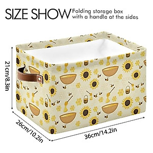 Bee Cartoons Honey Storage Basket Bins Sturdy Toy Storage Organizer Bins Laundry Basket with Handles for Pet Books Clothes Makeup Nursery Closet Office,2 pcs