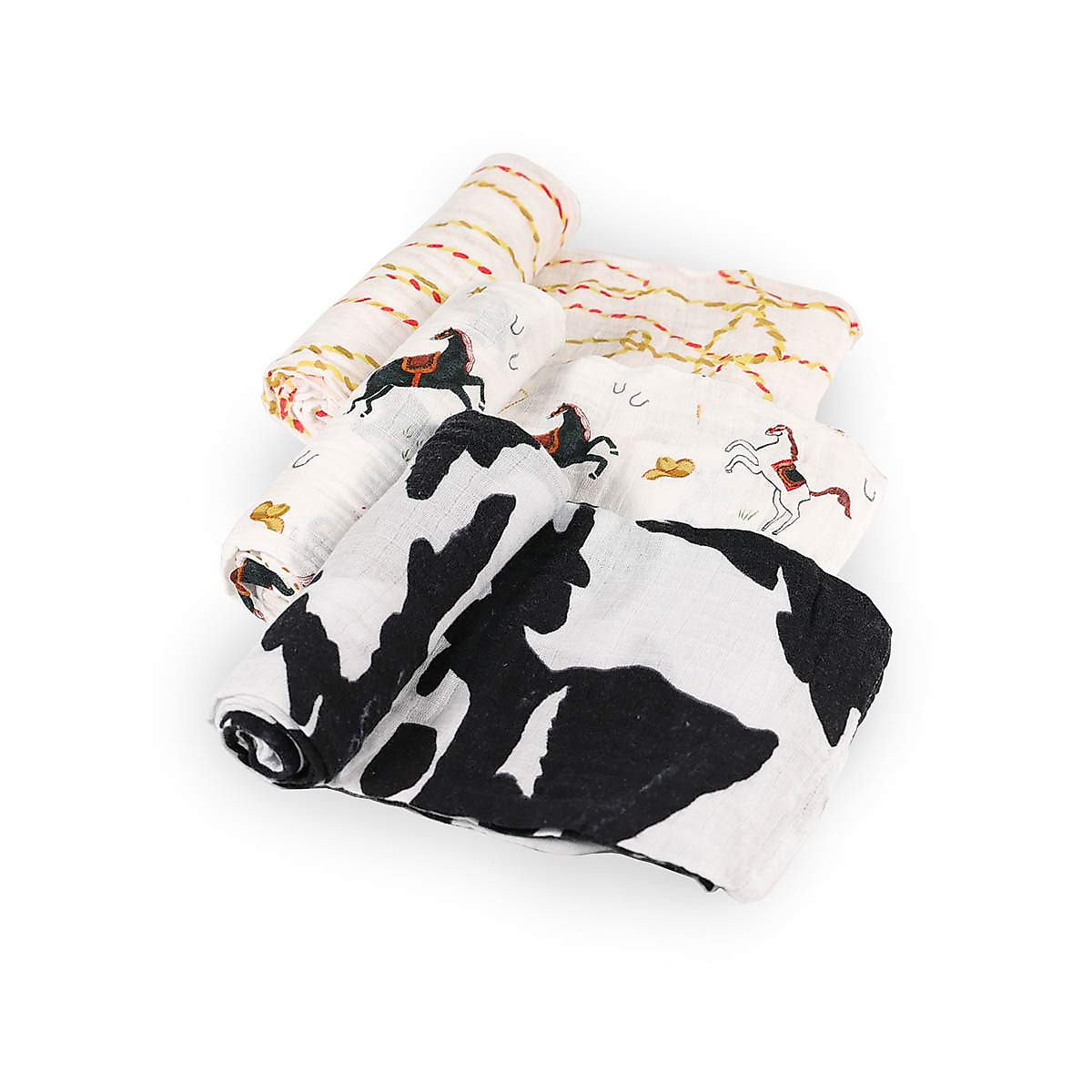 Red Rover Kids Cotton Muslin Swaddle - 47” x 47”- 100% Cotton – Machine Washable – Softer with Every Wash – Playful Designs - Soft, Breathable & Lightweight – Unisex - 3 Pack (Howdy Horse Set)