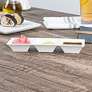 Restaurantware Voga 5 Ounce Divided Serving Dishes 10 Square Condiment Serving Dishes - Serve Appetizers Snacks Dips Or Dressings For Parties Or Events White Melamine 3 Compartment Dishes