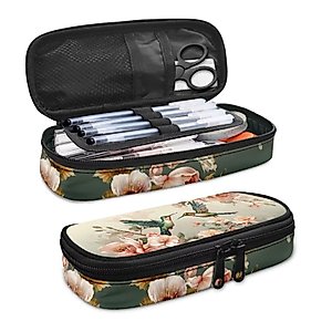 Luarisgur Cute Pencil Pouch Hummingbird Floral Pencil Case for Girls for School Aesthetic Stationery Bag Cute Floral Pencil Bags with Zipper Pencil Holder Pouch Pen Case for Women College Students