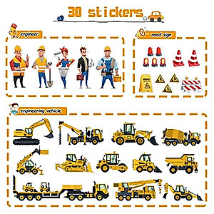 Oriate Construction Car Toys for Kids, Die Cast Construction Vehicles Toy Set Educational Mini Flatbed Trailer Excavator Bulldozer Forklift Trucks Road Signs, Birthday Gift Toys